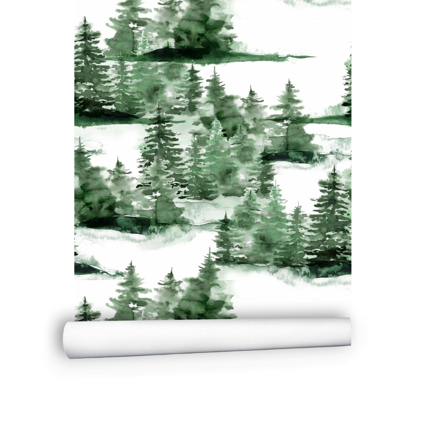 Watercolor Woodland Wallpaper Forest Tree Print Wall Decor - Etsy