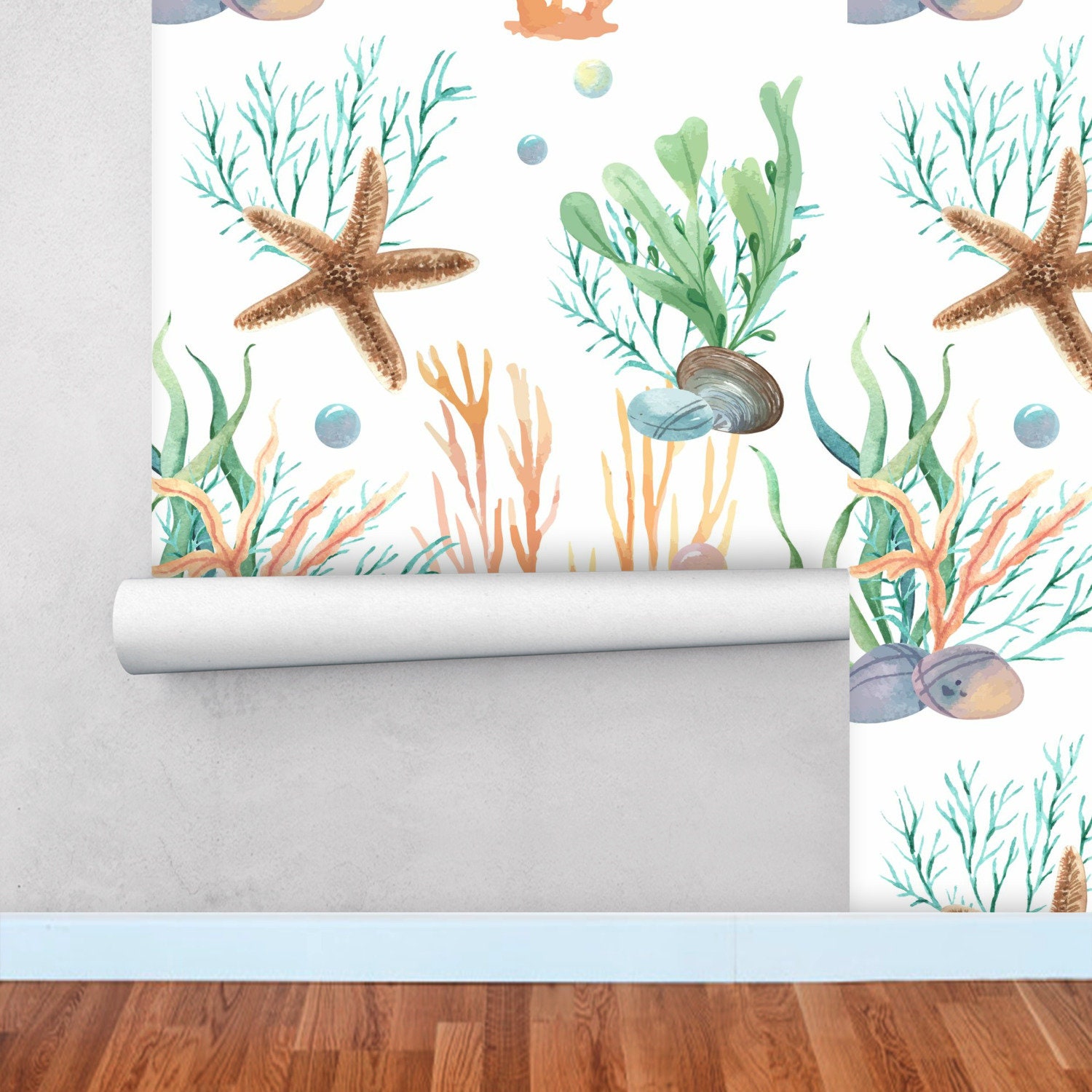Ocean Wallpaper Roll Seashells Modern Wallpaper Peel and - Etsy