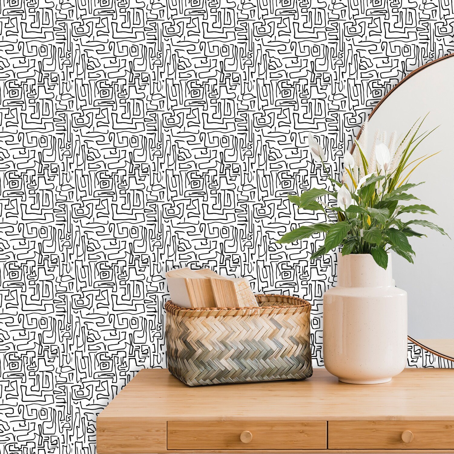 18-ft Wallpaper Roll Black and White Geometric Wallpaper | Etsy