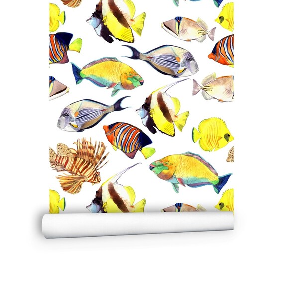 18-ft Wallpaper Roll Ocean Fish Wallpaper Aquarium Peel | Etsy