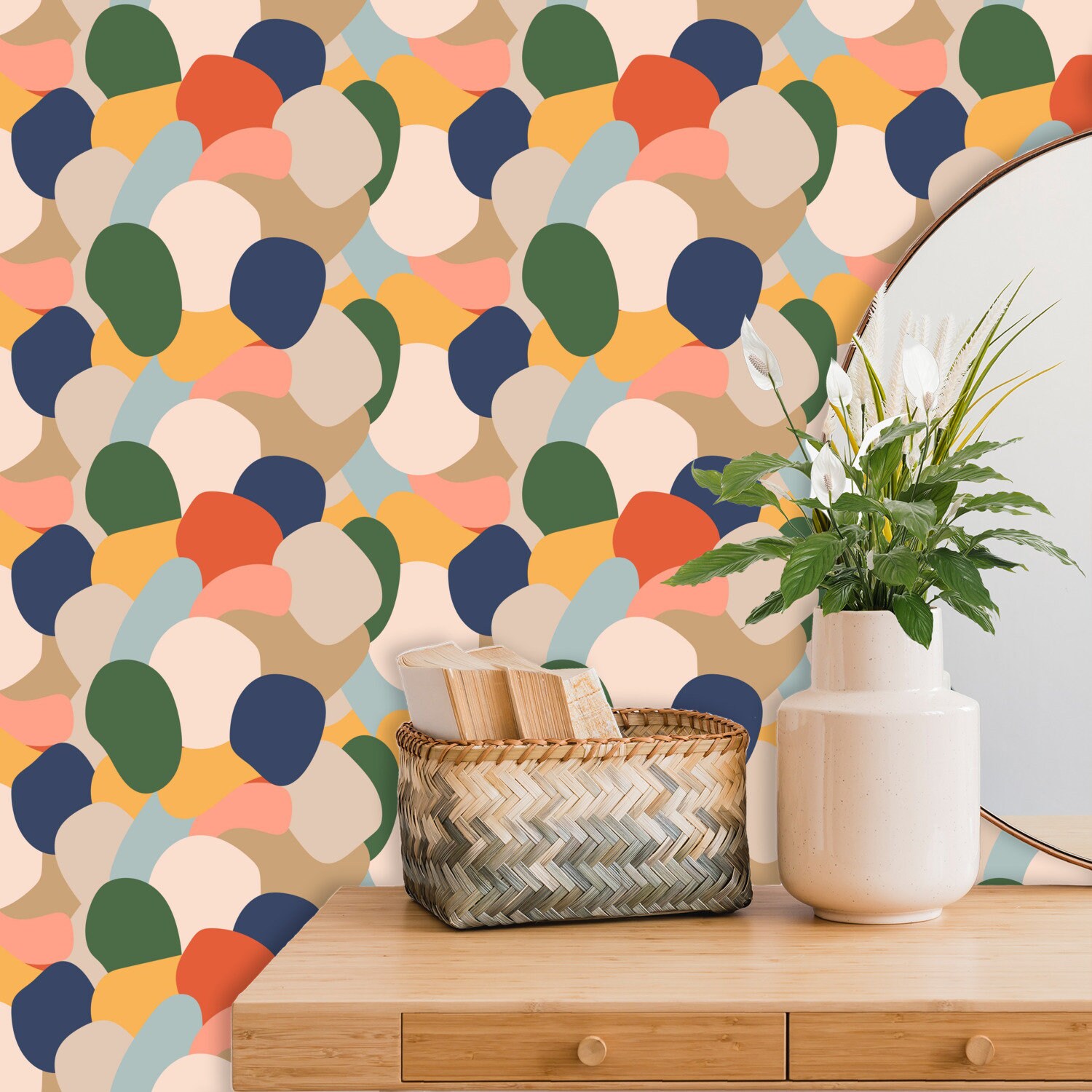 Abstract Wallpaper Roll Polka Dot Modern Wallpaper Peel and - Etsy