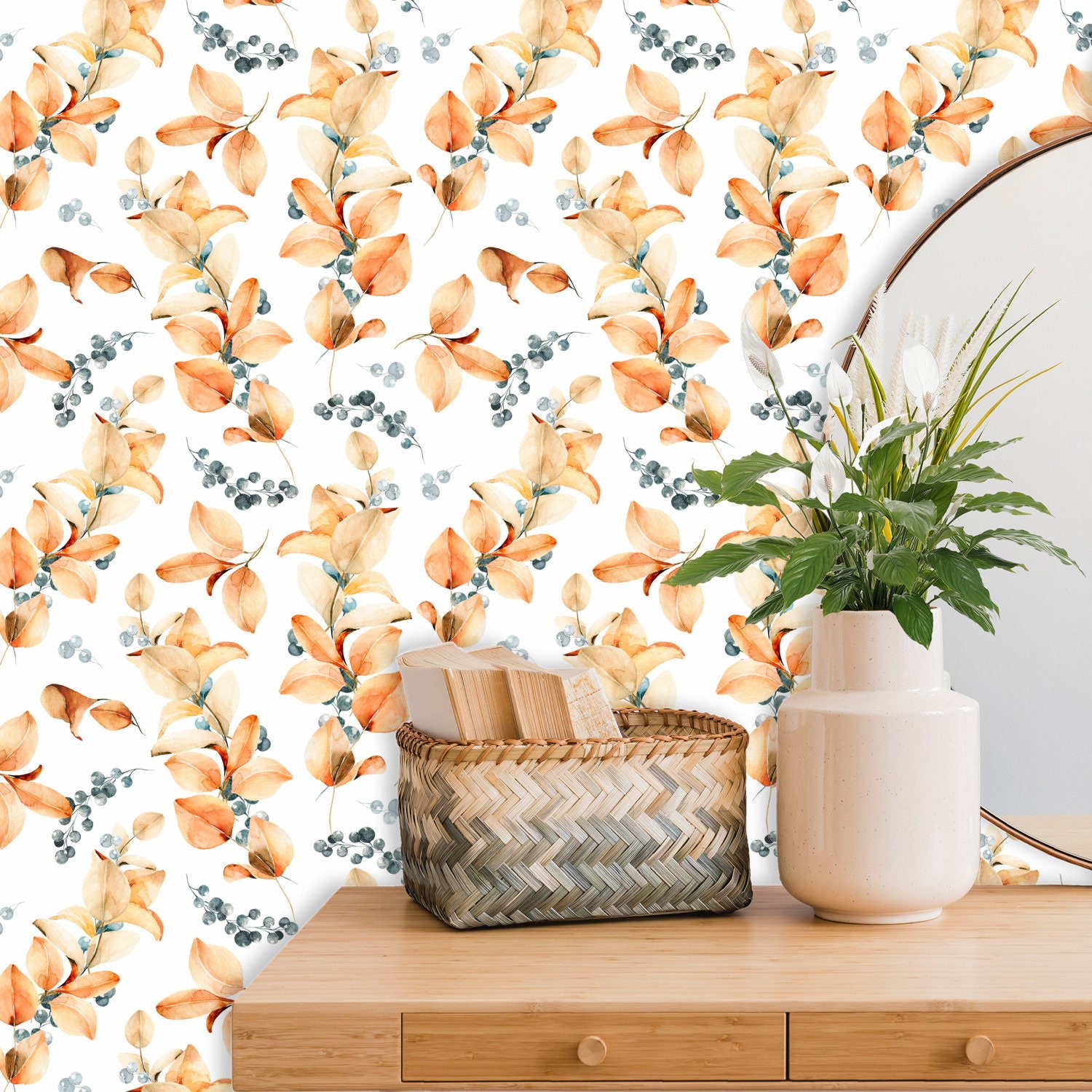 Leaf Wallpaper Roll Berry Fall Autumn Wallpaper Botanical - Etsy