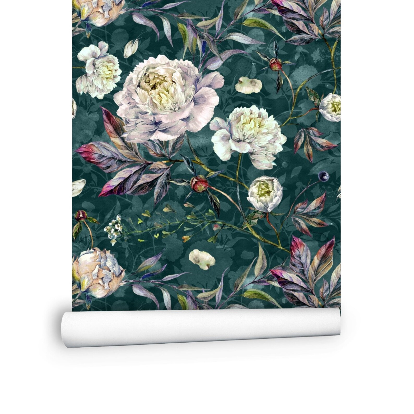18-ft Wallpaper Roll Green Floral Wallpaper White Large | Etsy