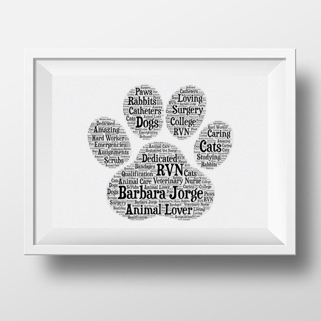 Veterinary Paw Print Word Art - Custom for Vet Tech, RVN - Etsy