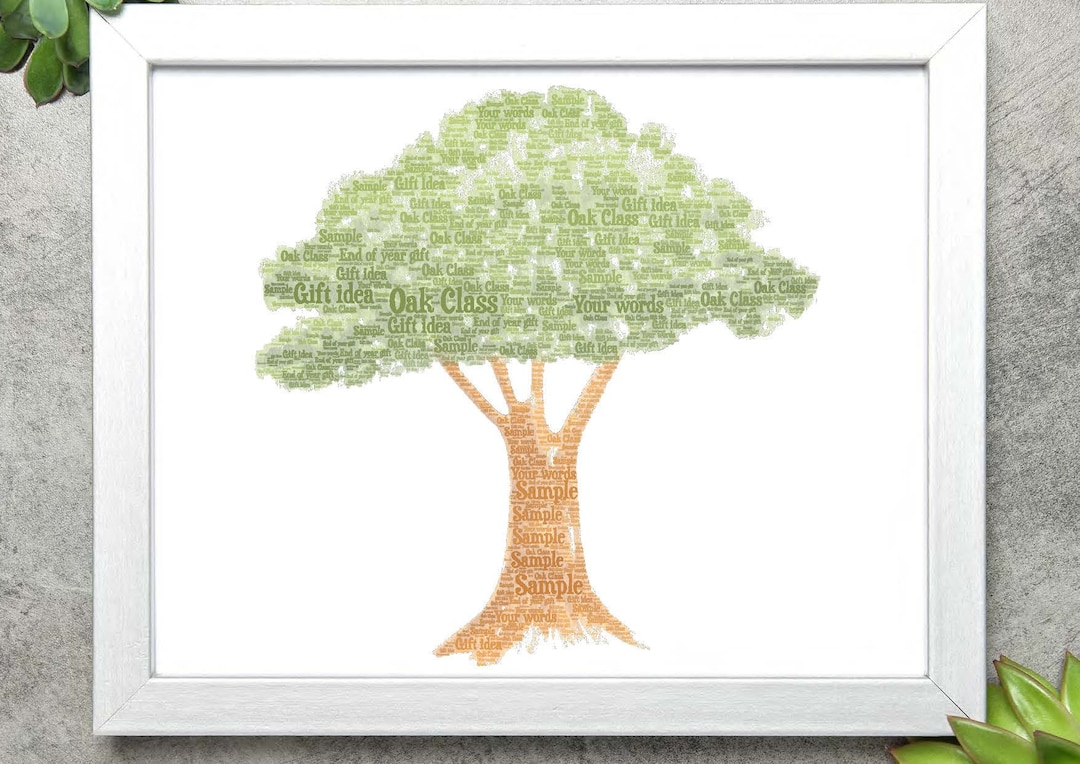 Personalized Oak Tree Word Art Print, Custom Family Name Gift, Unique ...