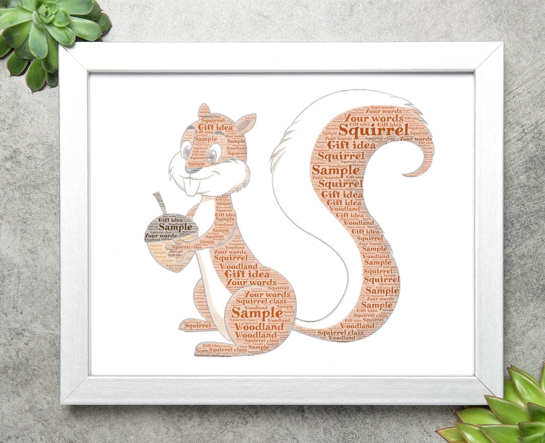 Squirrel Word Art Print - Woodland Animal Typography Poster, Custom ...