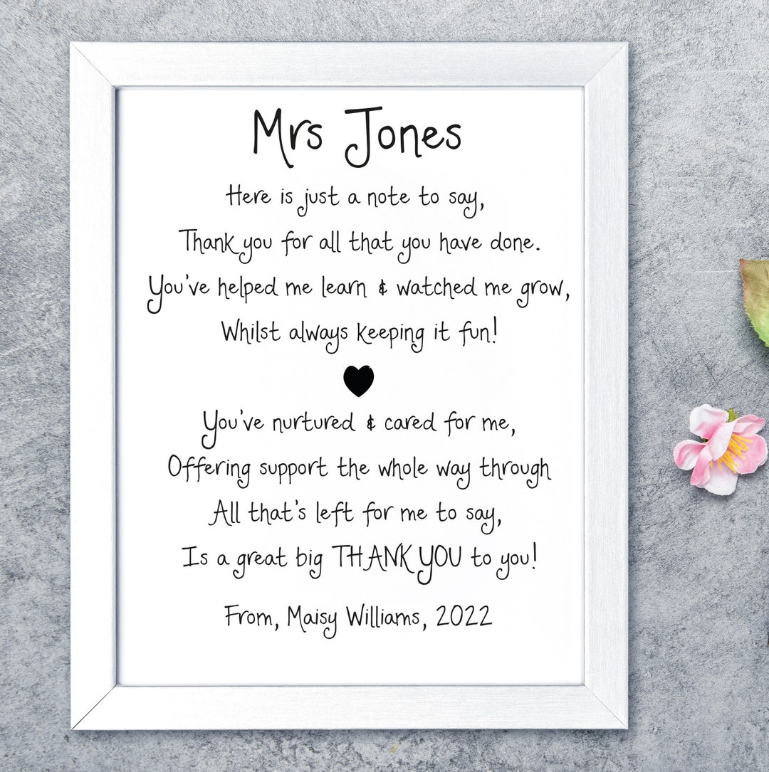 Personalised Teacher Thank You Poem Print: End of Year Gift - Etsy UK