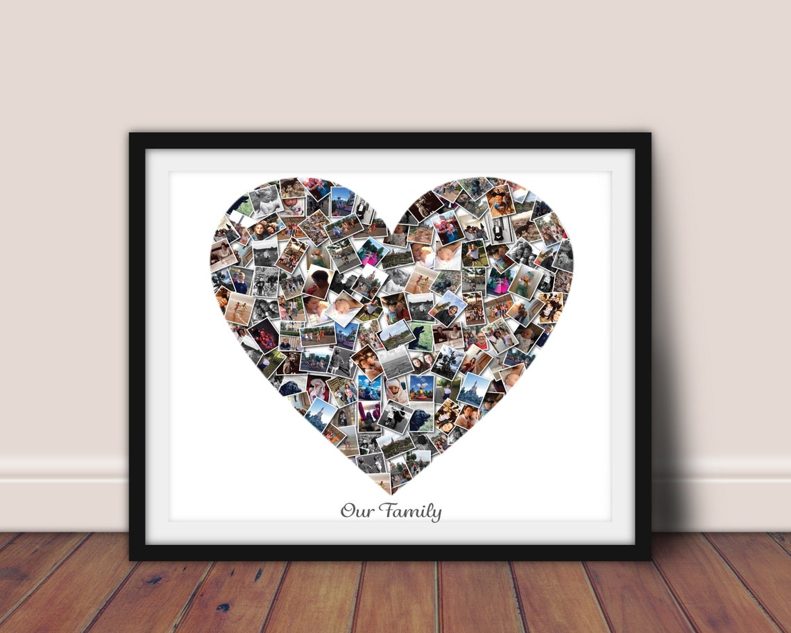 Personalized Photo Collage Heart, Custom Picture Gift, Framed Photo ...