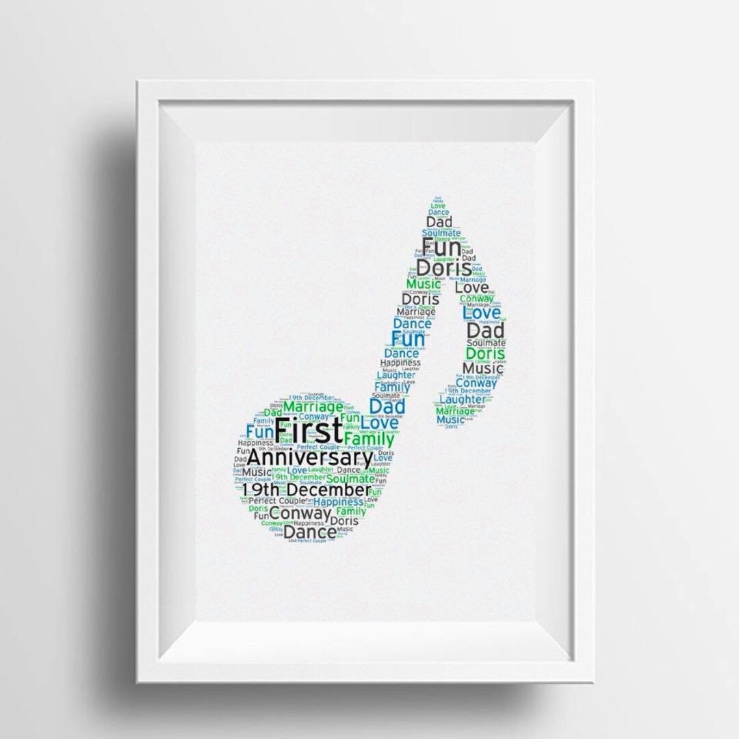 Personalized Music Note Word Art Print - Custom Anniversary, Family, or ...