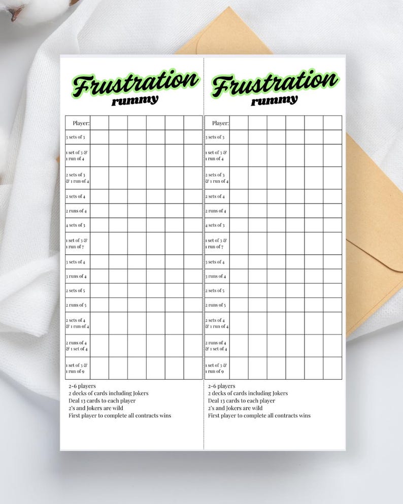 Printable Rummy Score Sheets | Frustration Rummy Cards | Gin Rummy ...