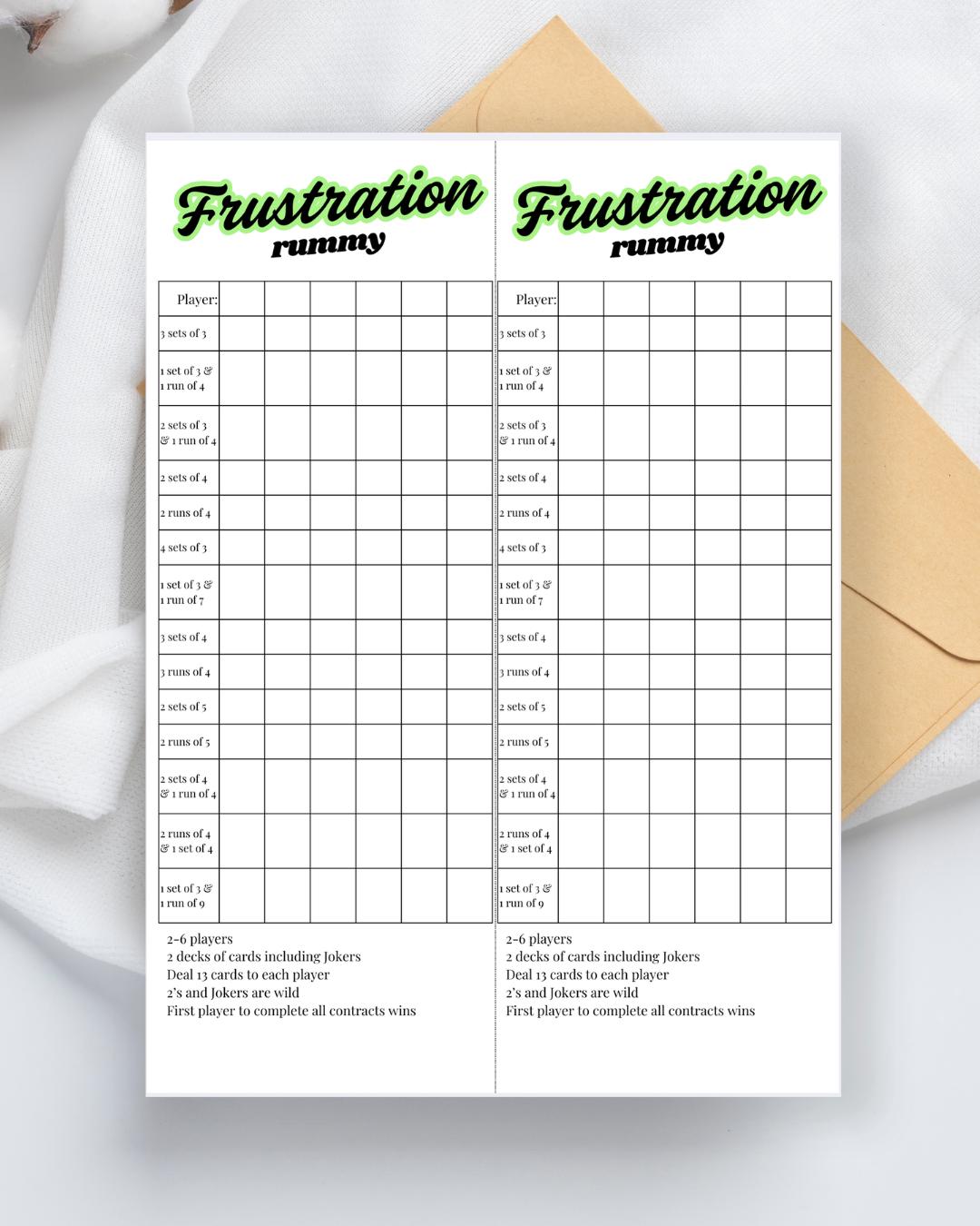 Printable Rummy Score Sheets | Frustration Rummy Cards | Gin Rummy ...