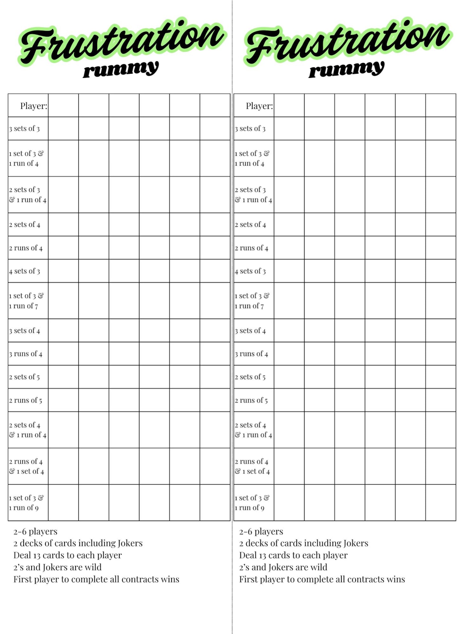 Printable Rummy Score Sheets | Frustration Rummy Cards | Gin Rummy ...