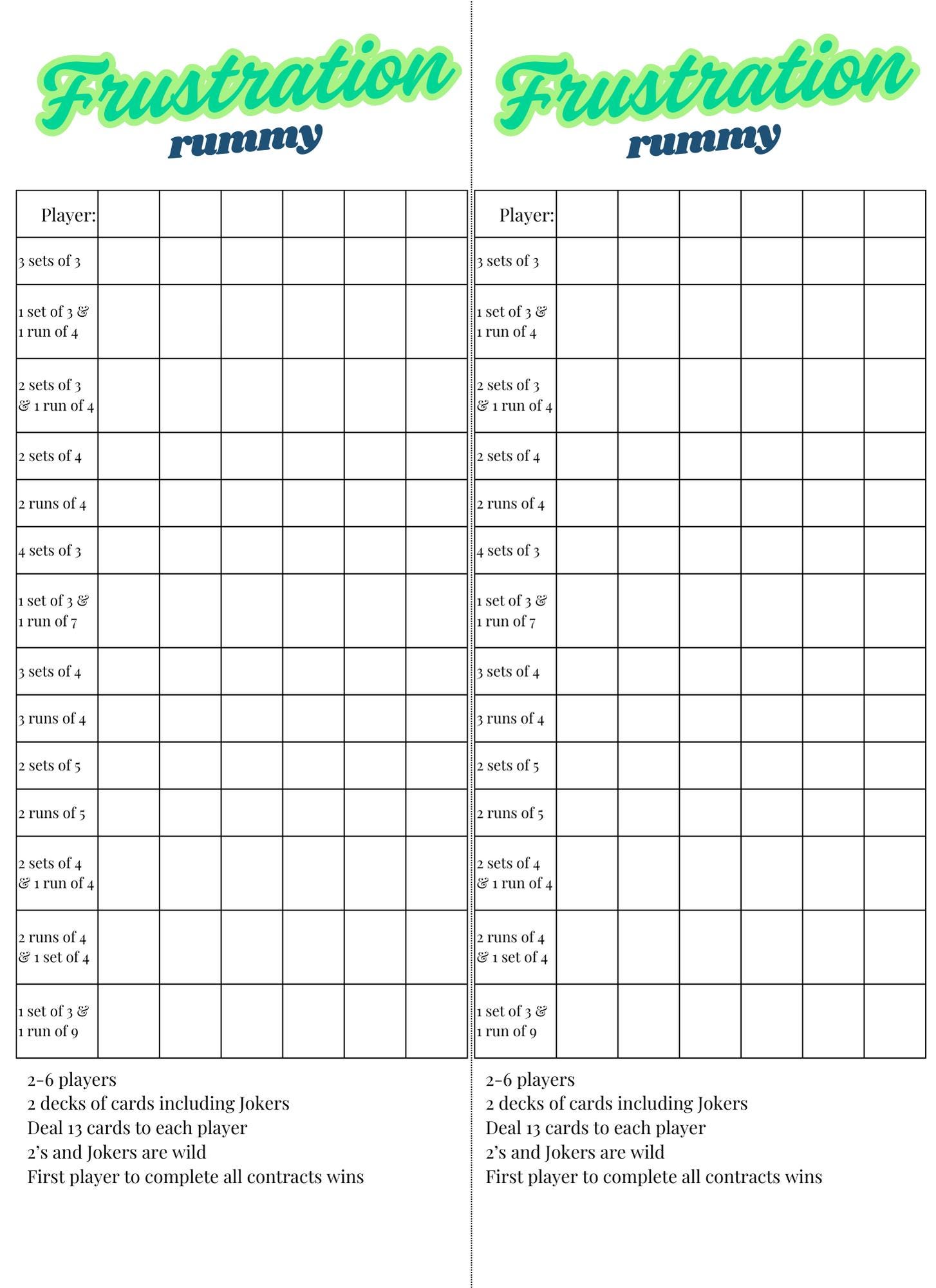Printable Rummy Score Sheets | Frustration Rummy Cards | Gin Rummy ...