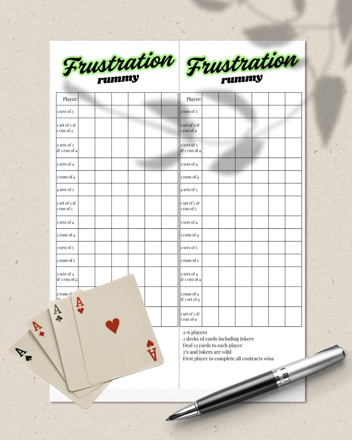 Printable Rummy Score Sheets | Frustration Rummy Cards | Gin Rummy ...