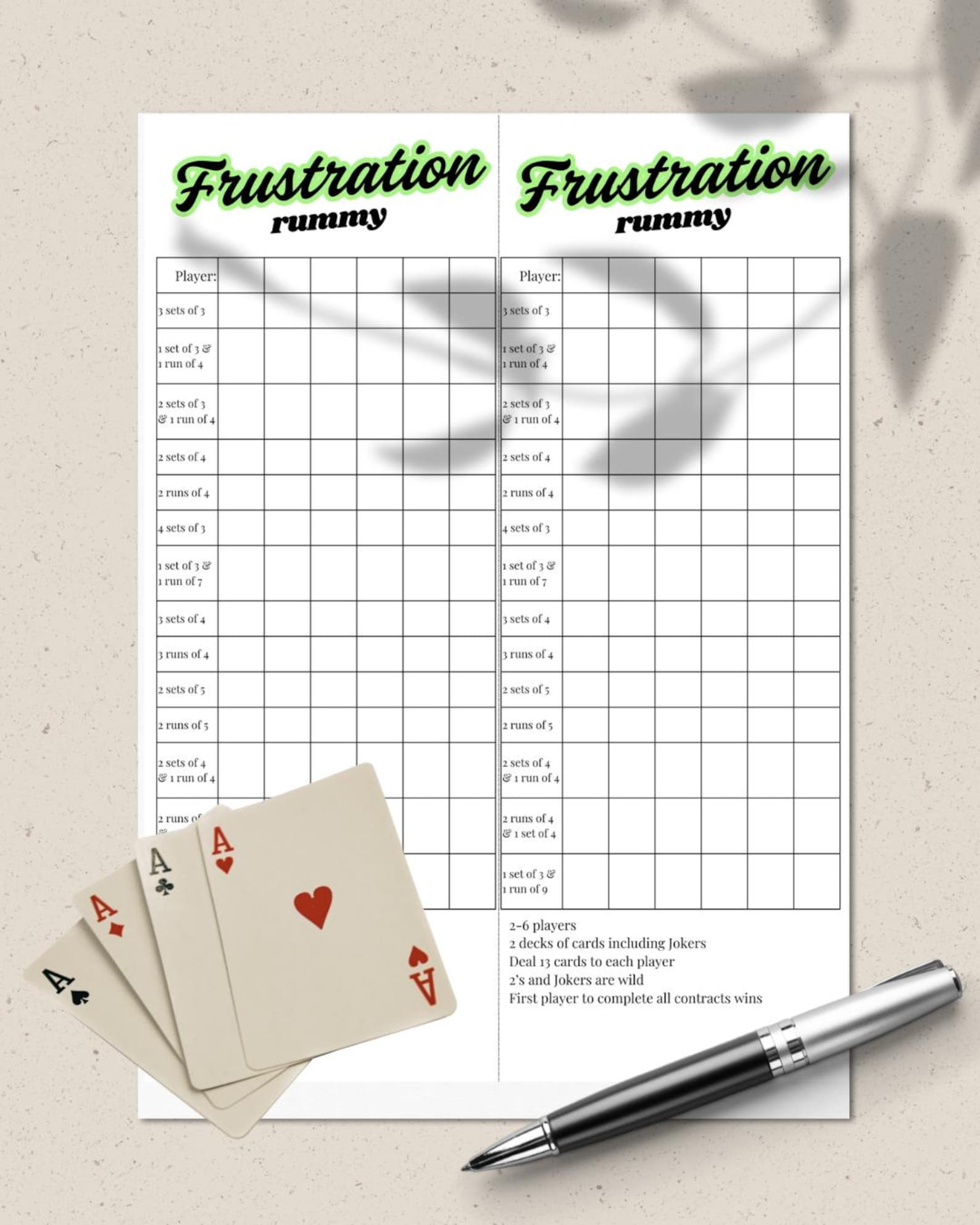 Printable Rummy Score Sheets | Frustration Rummy Cards | Gin Rummy ...