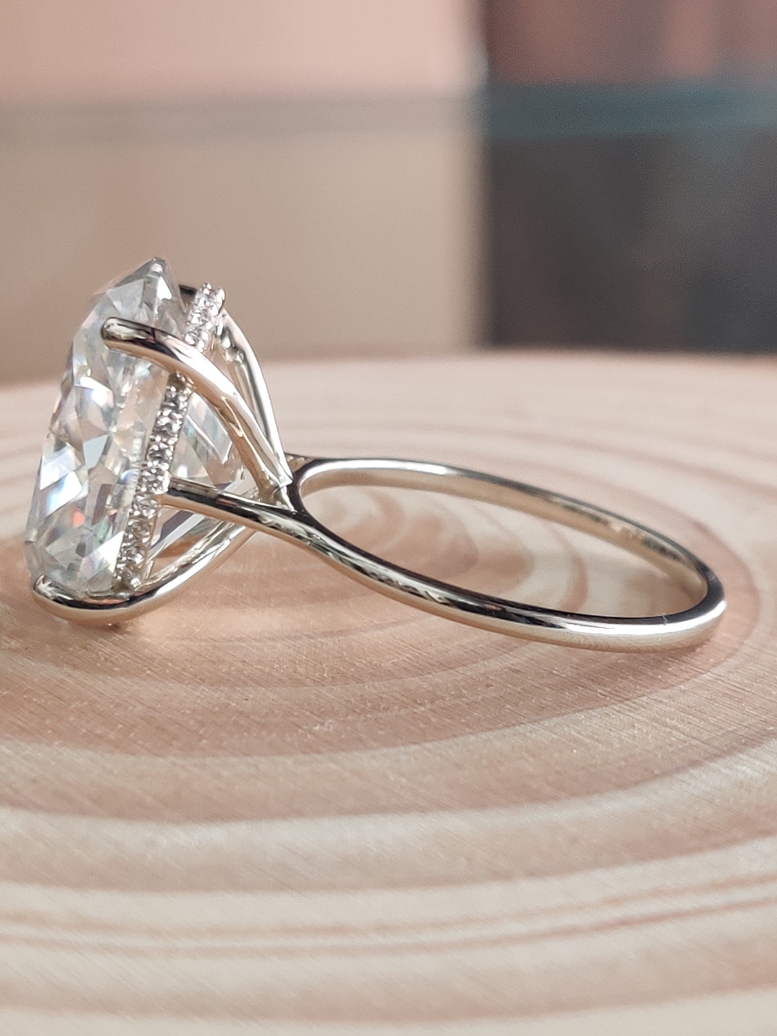 Hidden Halo Engagement Ring 12 Carat Solitaire Oval Moissanite | Etsy