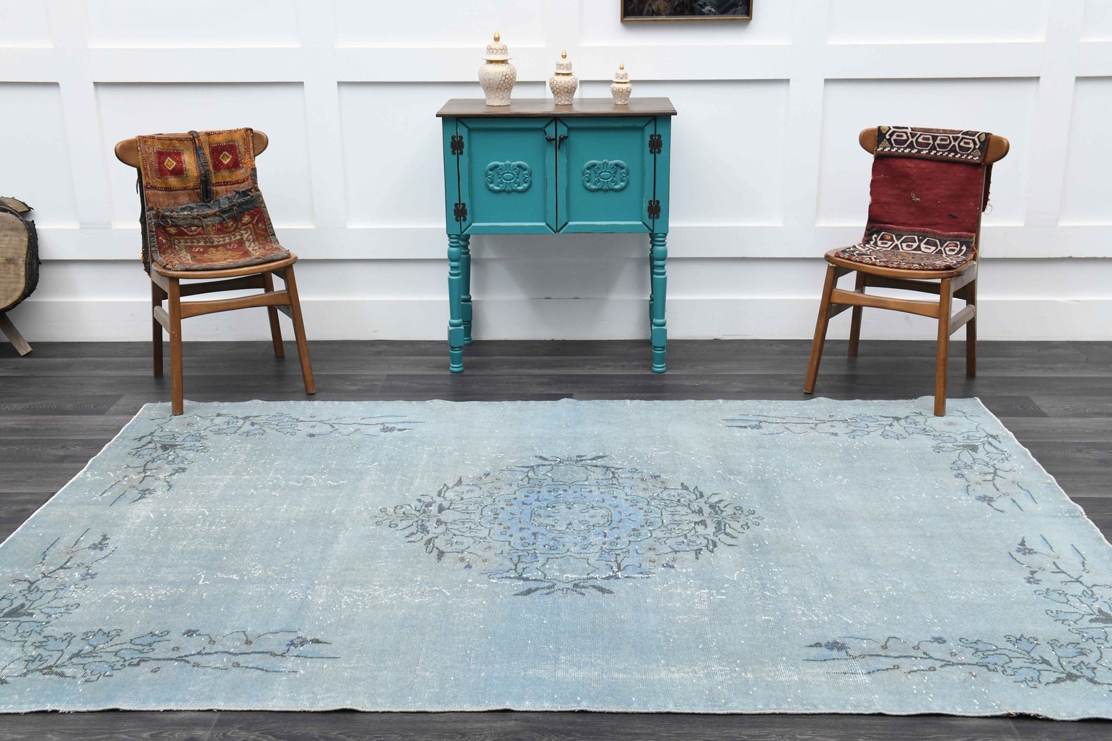 5.7x8.8 Ft TURKISH RUG BLUE Rug Area Rug Oushak Rug | Etsy