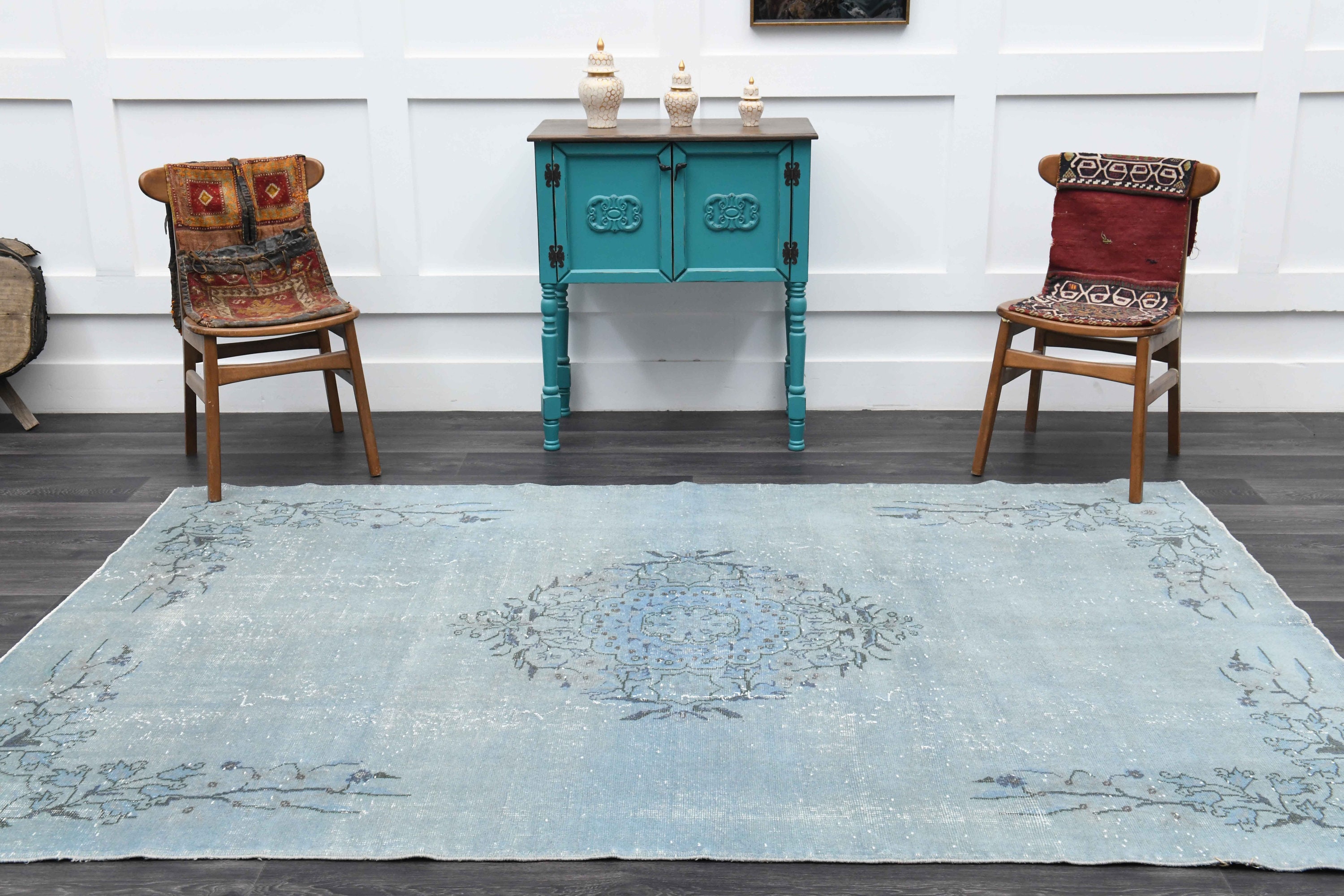 5.7x8.8 Ft TURKISH RUG BLUE Rug Area Rug Oushak Rug | Etsy