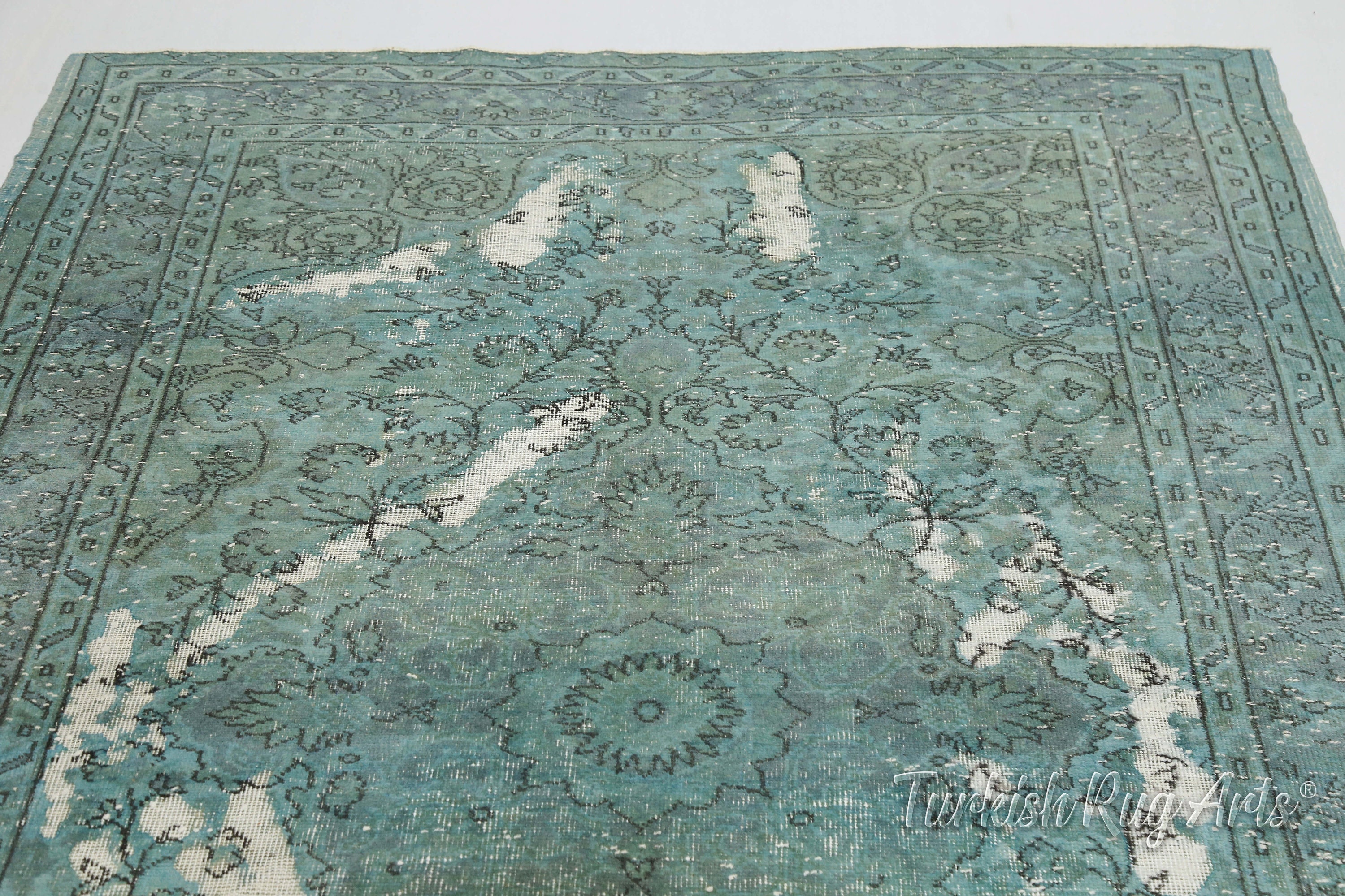 5.5x8.9 ft Turquoise GREEN TURKISH Vintage Rug Distressed | Etsy