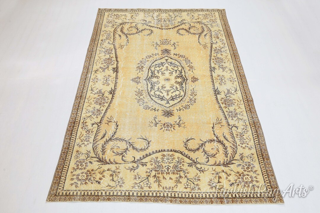 5.5x9 Ft, TURKISH MEDALLION VINTAGE Rug, Oushak Area Rug, Wool, Living ...