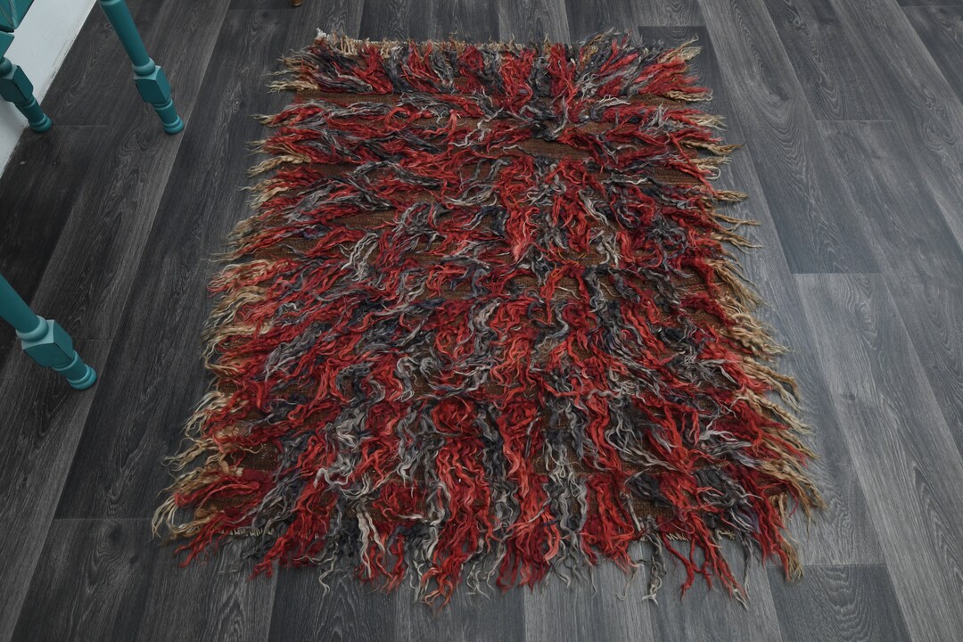 3.3x4.4 Ft, TURKISH FUZZY Rug, Kilim VINTAGE Rug, Oushak Rug, Area Rug ...