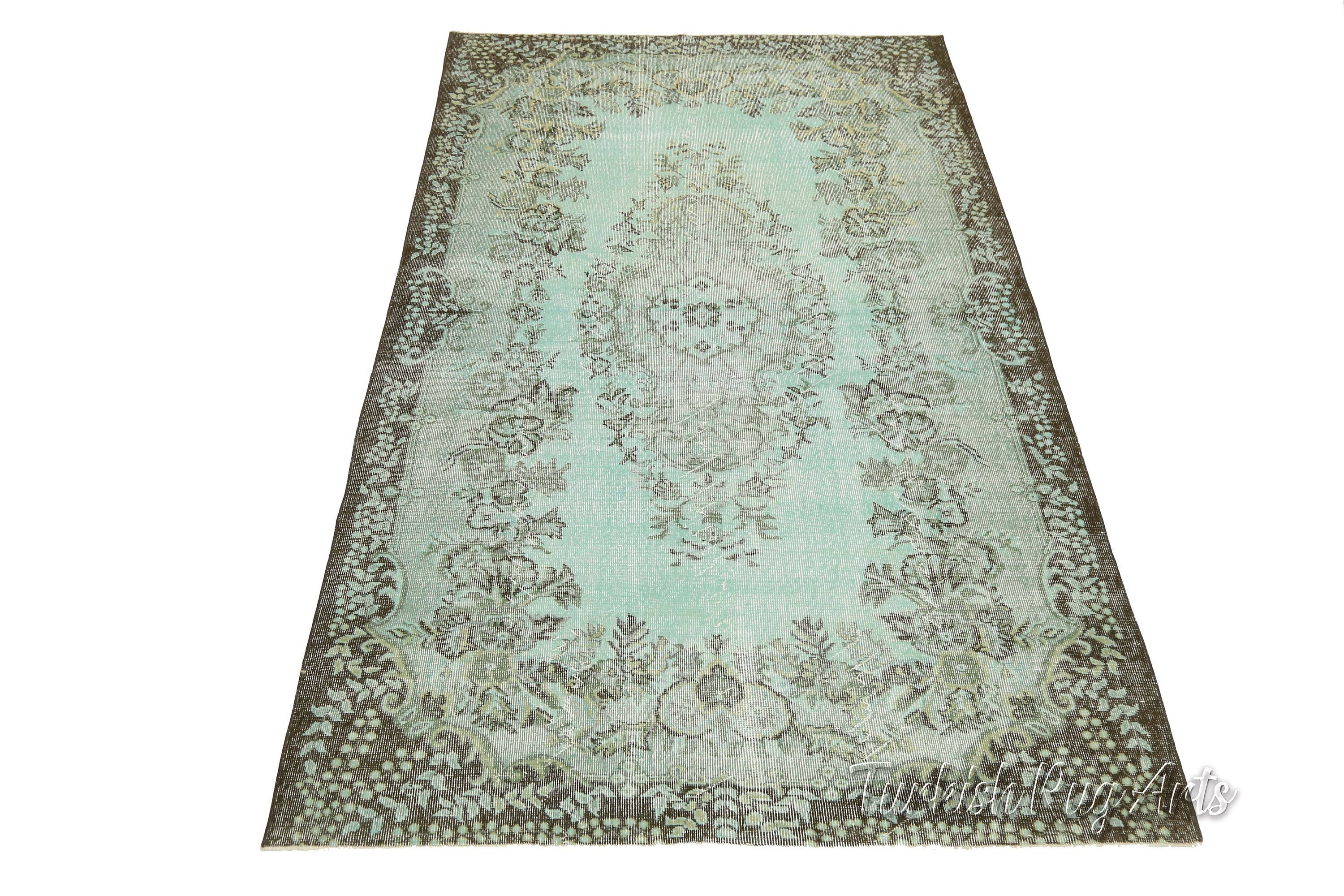 5.8x9.5 Ft VINTAGE TURKISH OUSHAK Rug Turquoise Oriental | Etsy