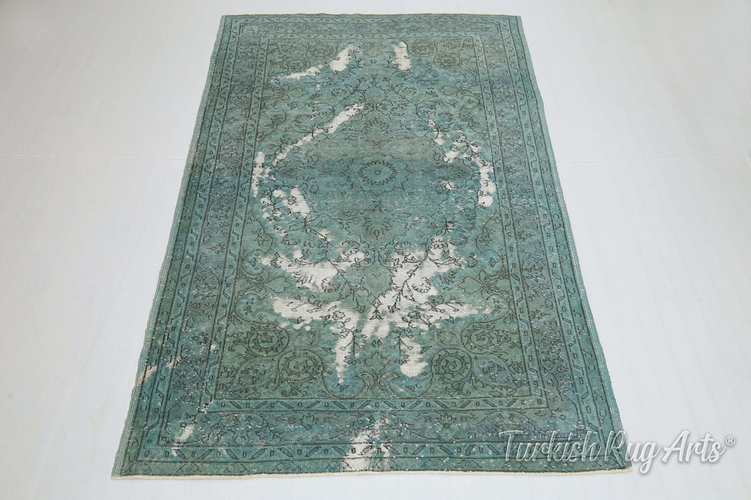 5.5x8.9 Ft, Turquoise GREEN, TURKISH Vintage Rug, Distressed Teal Area ...