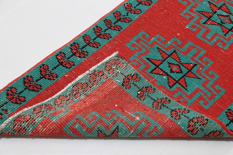 2.5x13.2 Ft VIBRANT RED TURKISH Runner Grenn Border Wool | Etsy