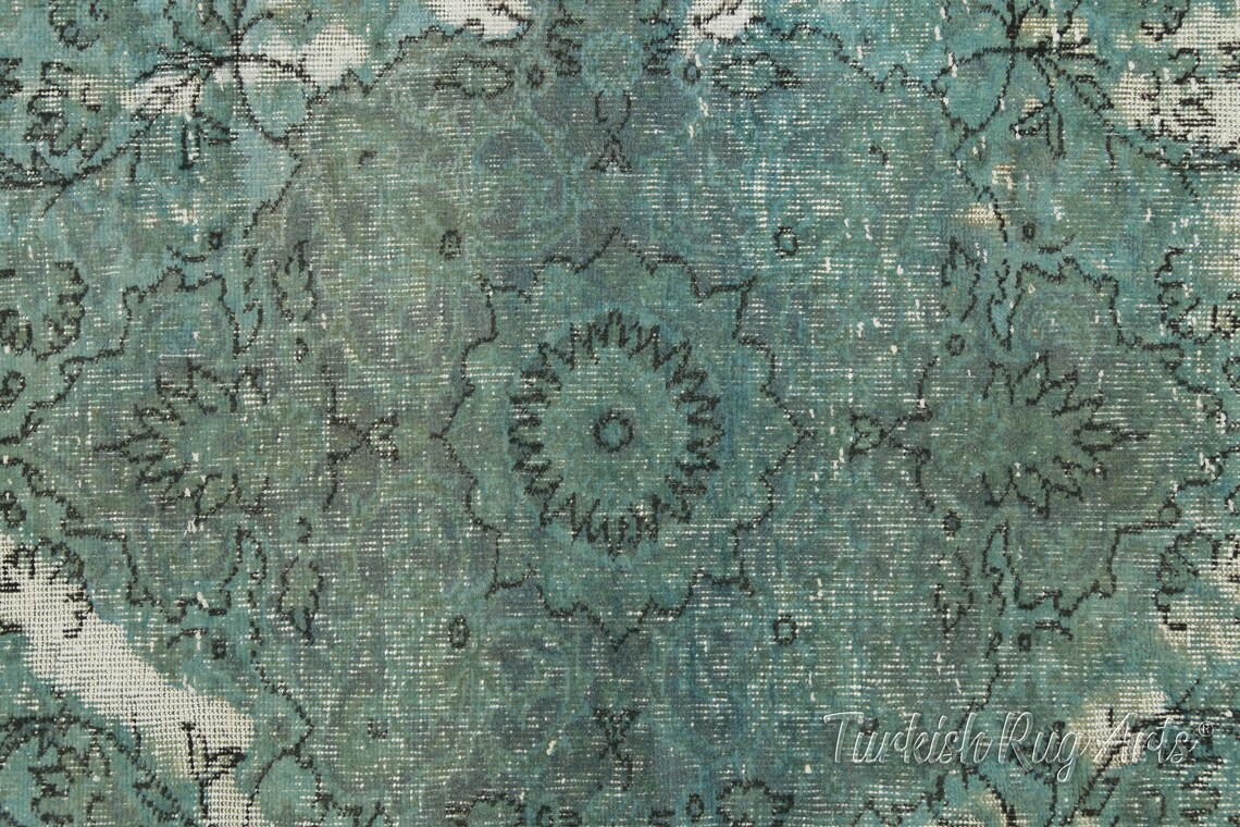 5.5x8.9 ft Turquoise GREEN TURKISH Vintage Rug Distressed | Etsy