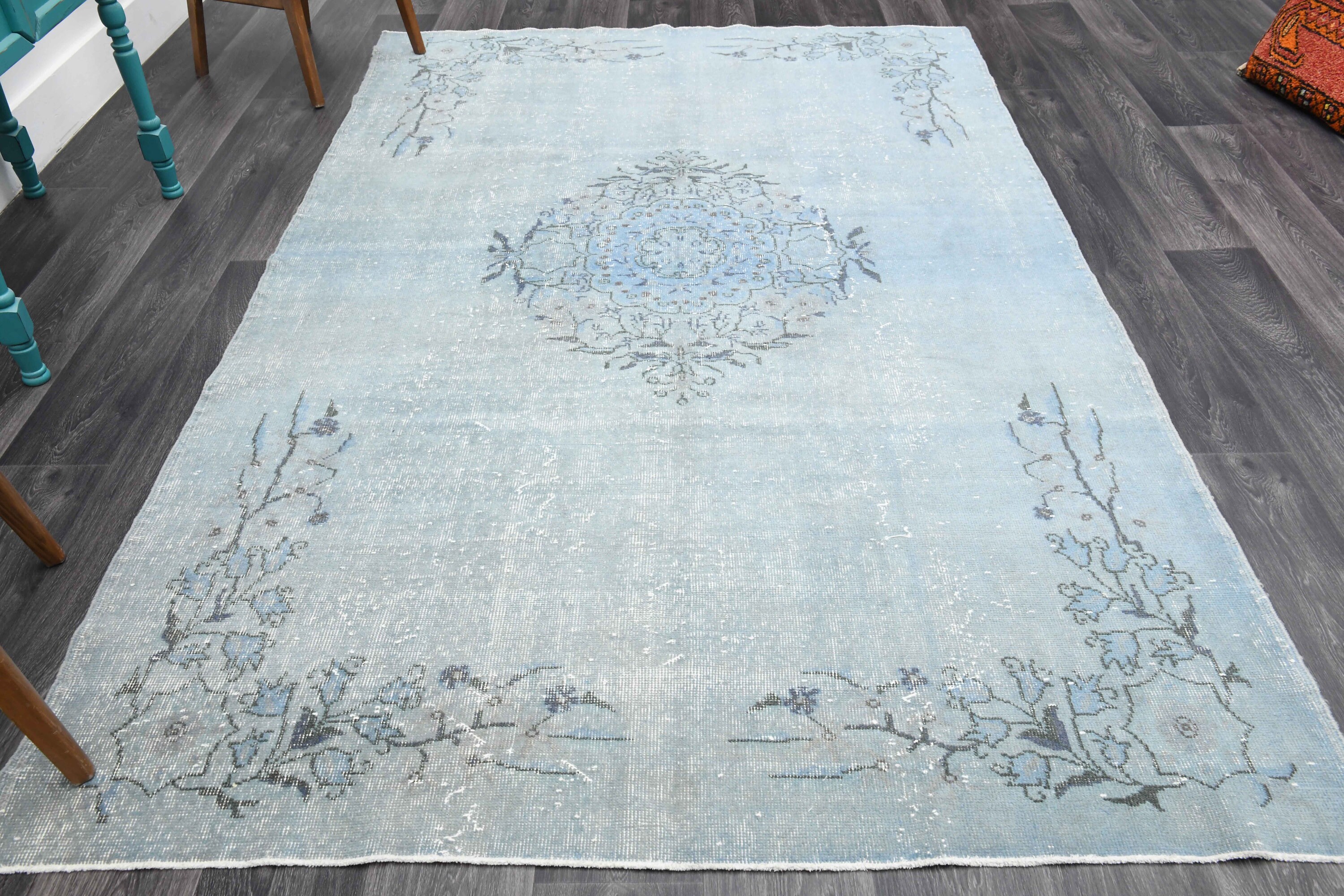 5.7x8.8 Ft TURKISH RUG BLUE Rug Area Rug Oushak Rug | Etsy