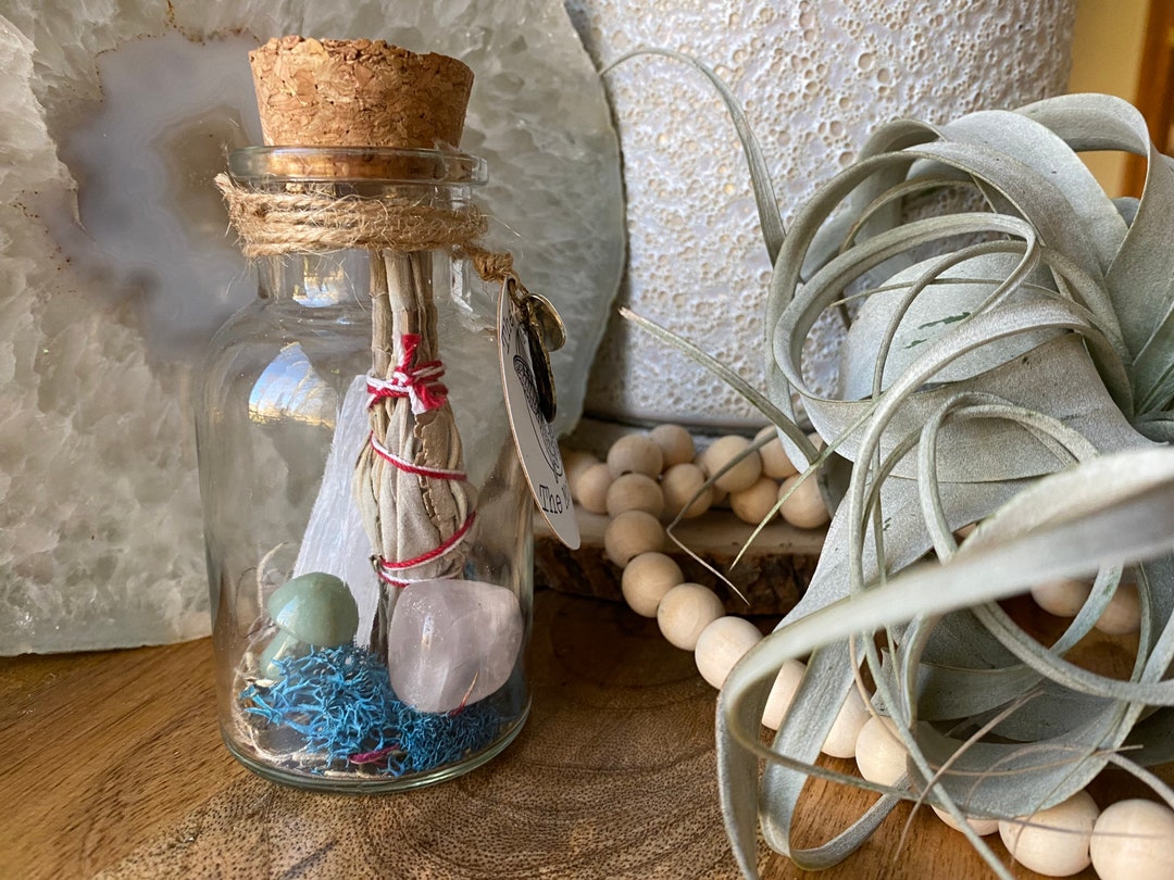Mini-sage Smudge Jars Energy Clearing Kit Crystal Sage Spell Jars - Etsy
