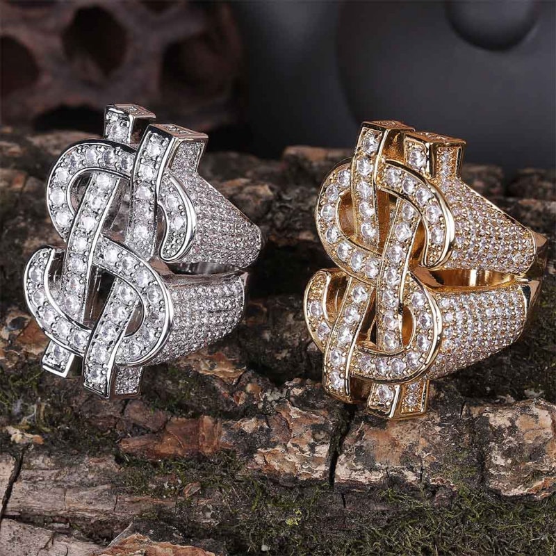 Iced Out Dollar Sign Ring 925 Sterling Silver Fashion Ring Gift for Him ...