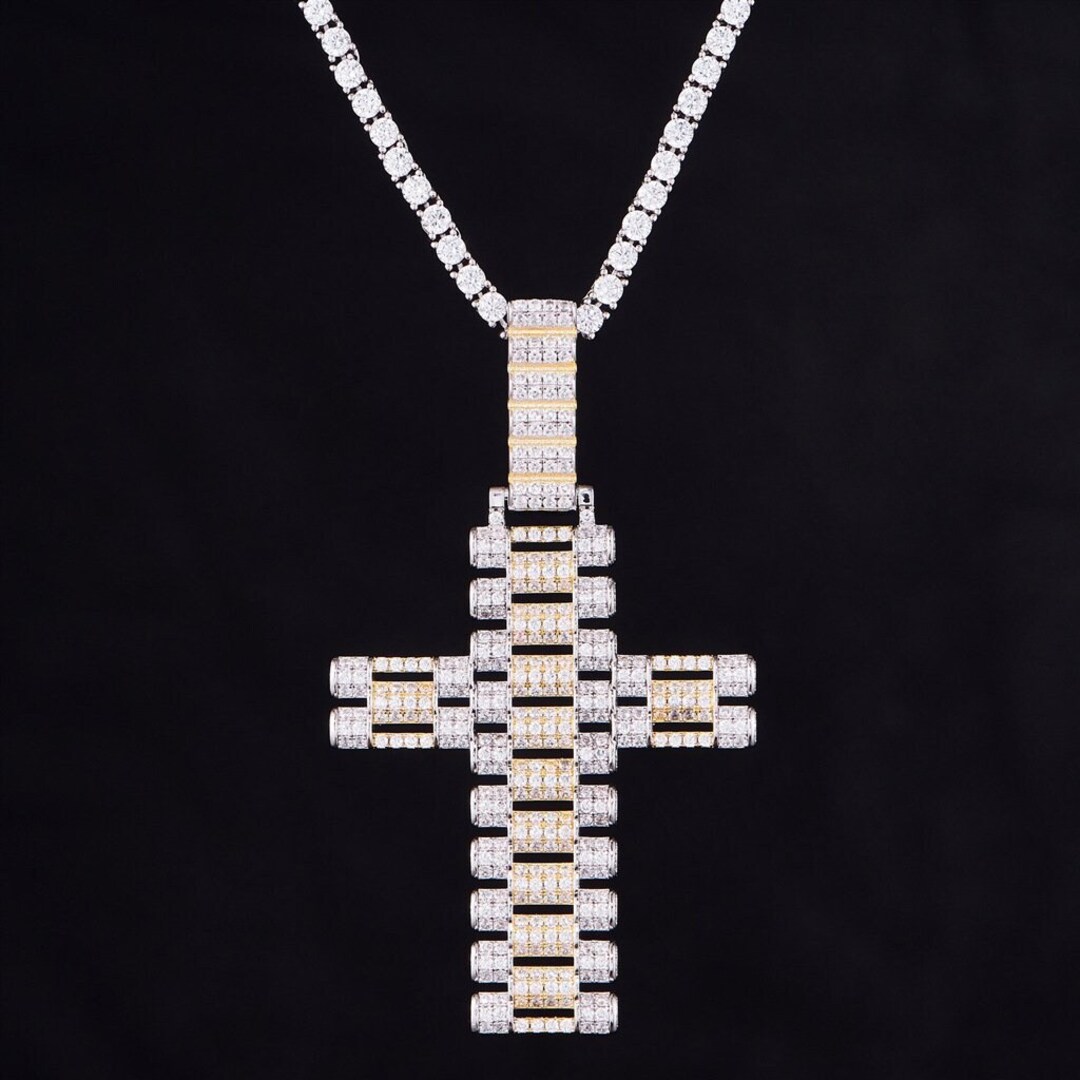 Iced Link Cross Pendant in 925 Sterling Silver for Men Tennis Pendant ...