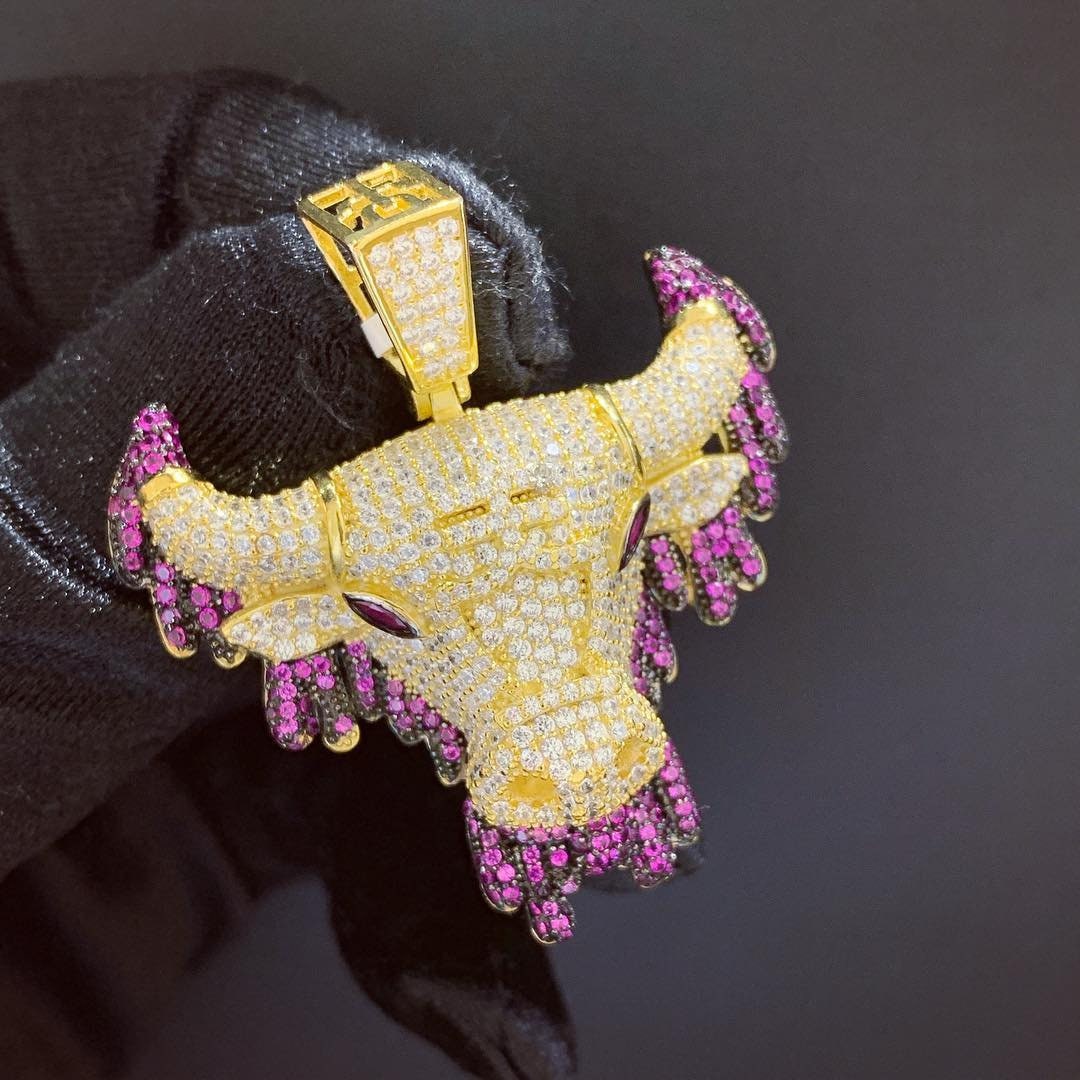 Icedout Bull Pendant 2" Inch Long Any Design Two Tone Fully Iced Out ...