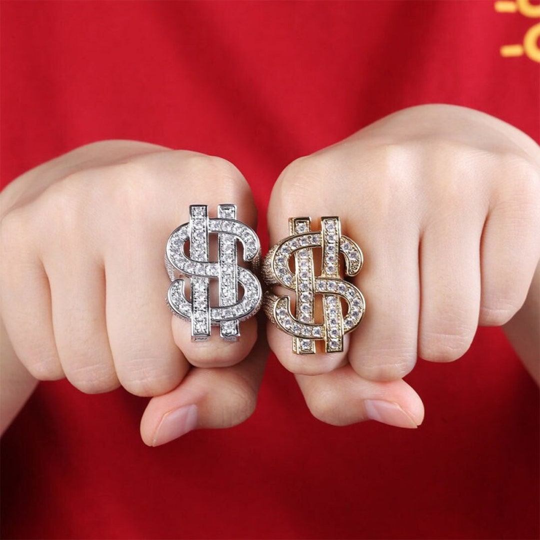 Iced Out Dollar Sign Ring 925 Sterling Silver Fashion Ring Gift for Him ...