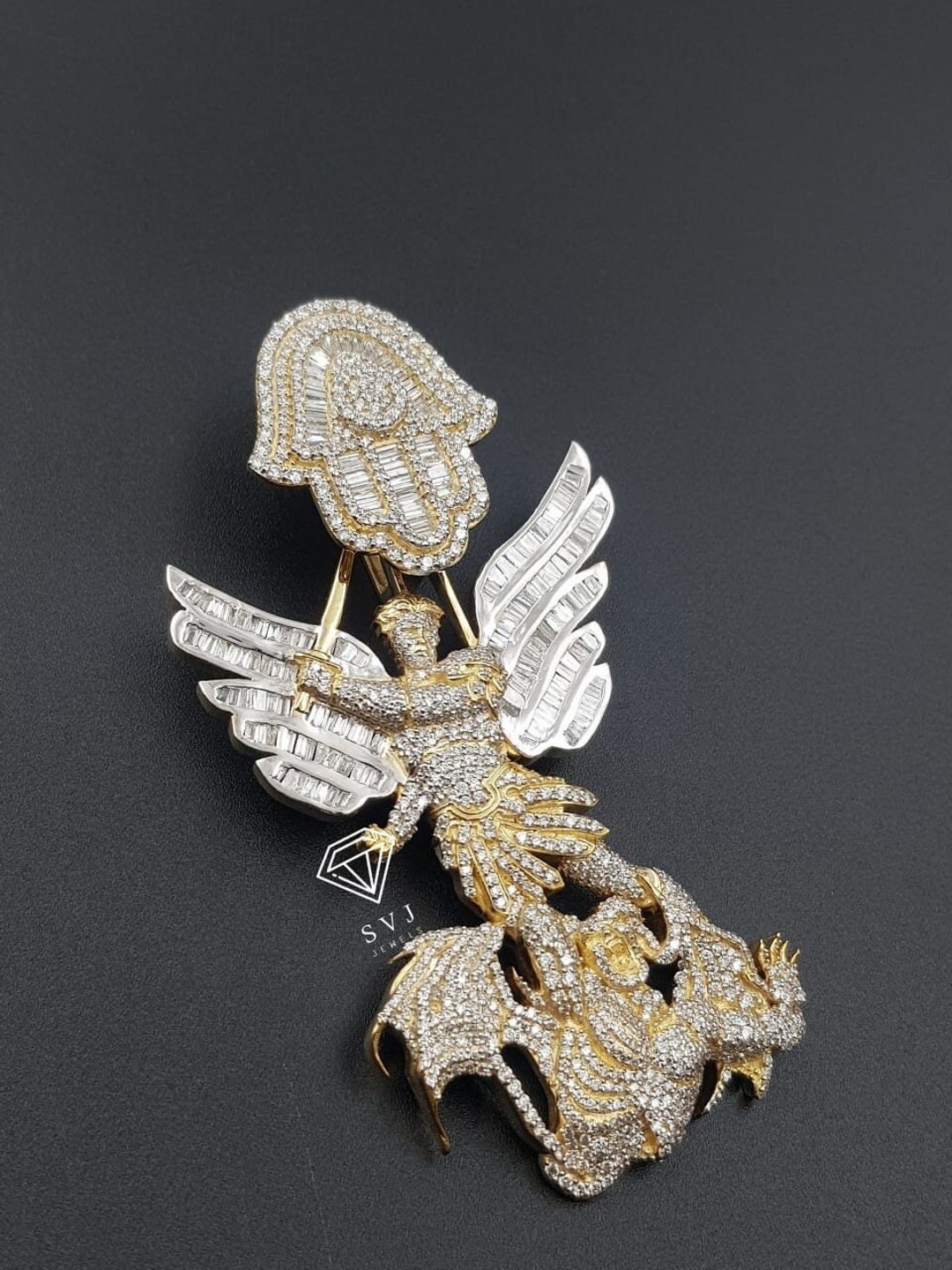 Angel Demon Pendant Any Design Two Tone Fully Iced Out 925 Sterling ...