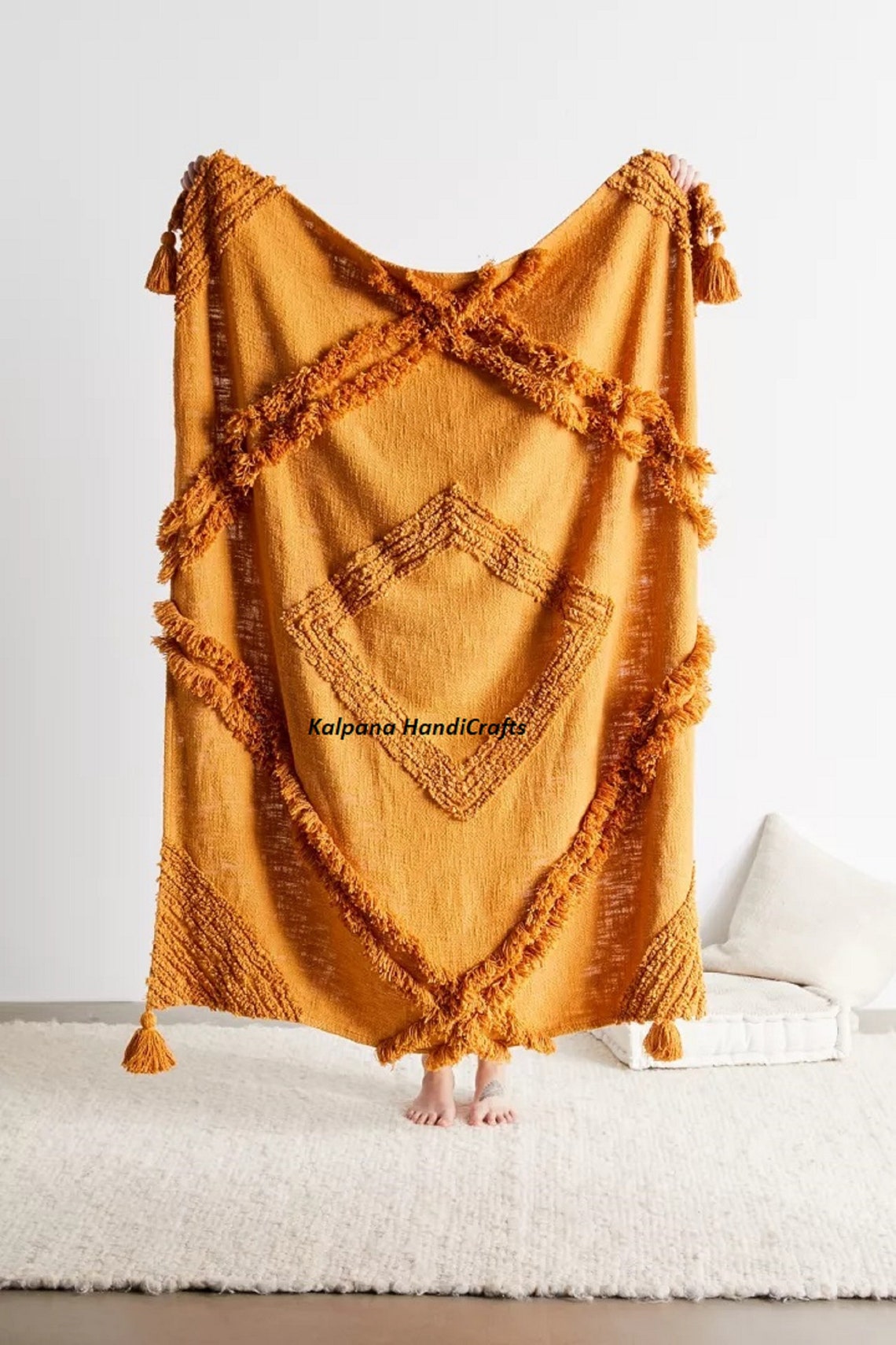 Mustard Yellow Tufted Throw/tufted Bed Throw/boho - Etsy