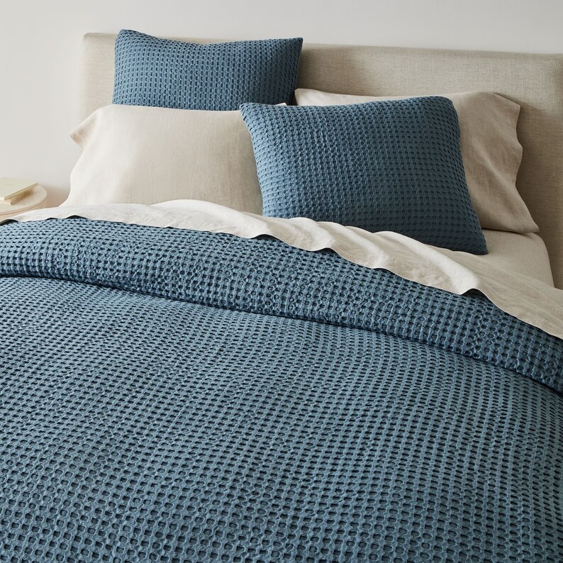 Cotton Duvet Cover Set 100% Cotton Waffle Weave Blue & Grey - Etsy