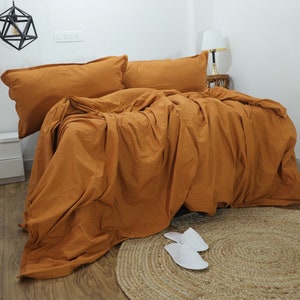 Linen Bedding Set in Terracotta Color / Linen Duvet Cover With 2 Pillow ...