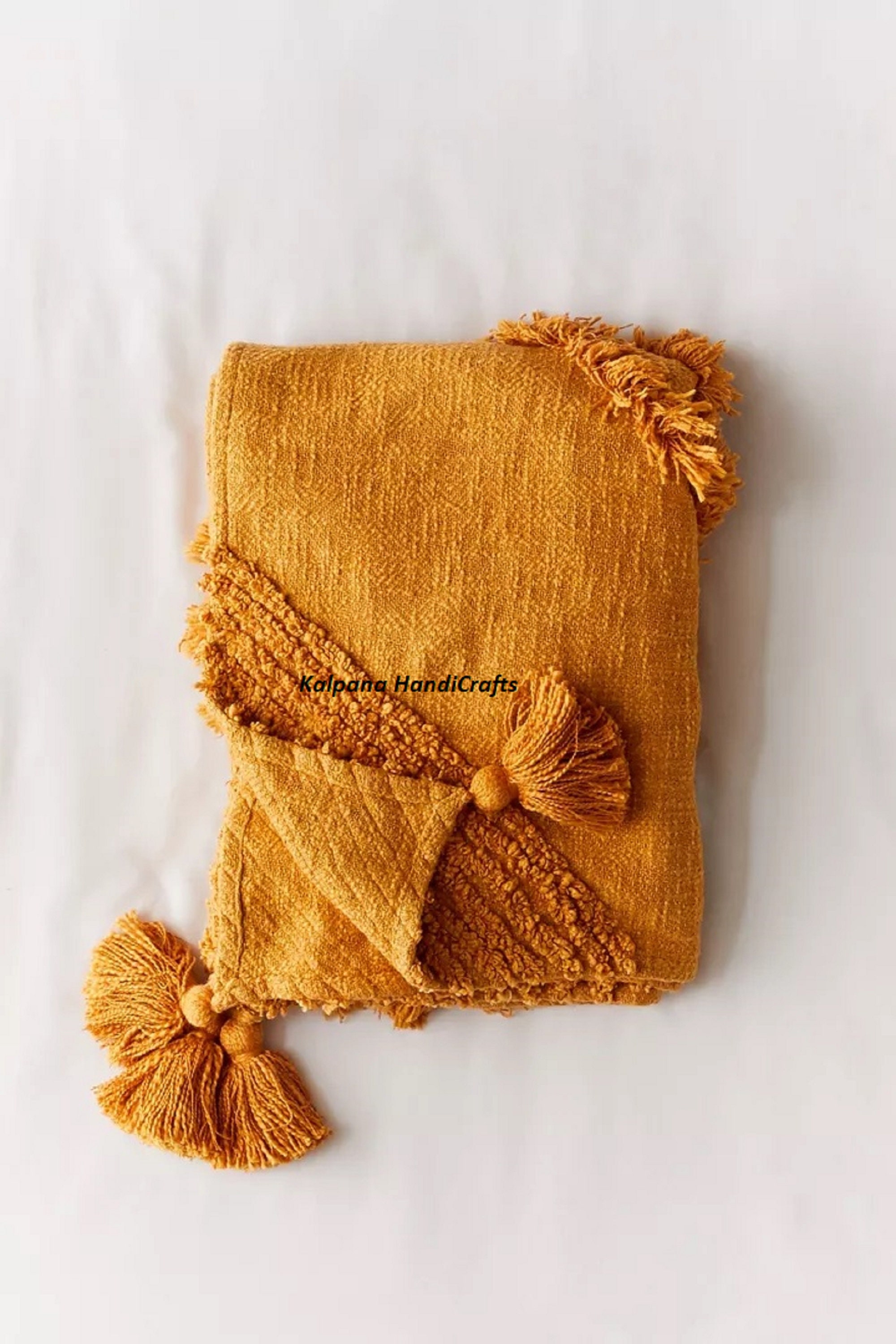 Mustard Yellow Tufted Throw/tufted Bed Throw/boho - Etsy