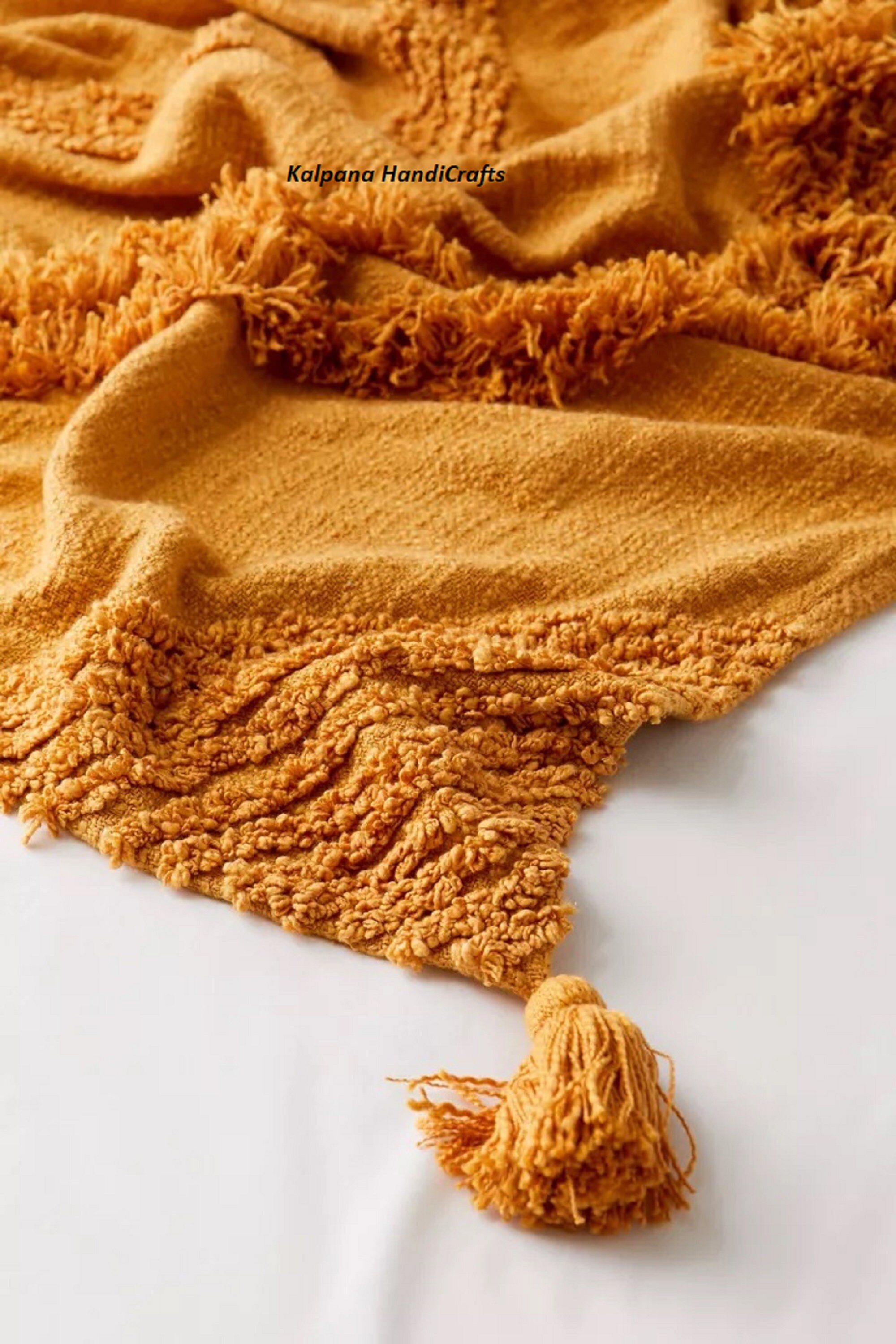 Mustard Yellow Tufted Throw/tufted Bed Throw/boho - Etsy