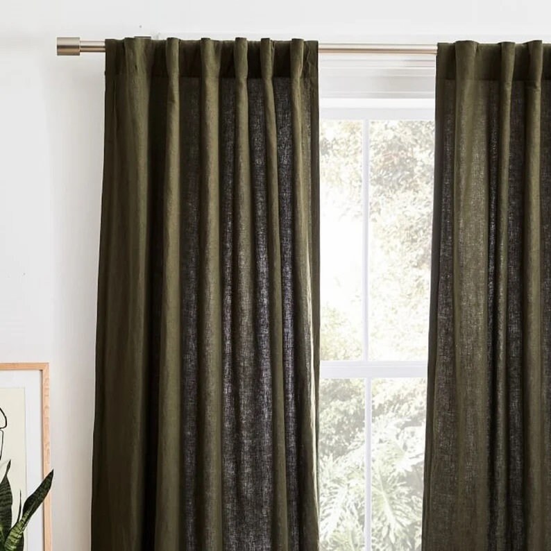 Olive Green Linen Curtain Linen Window Drapery Linen Curtain - Etsy