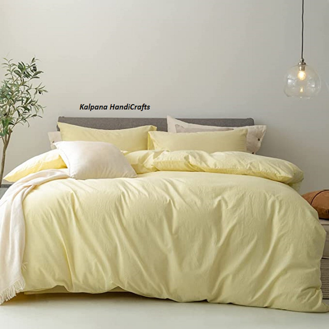 Yellow Pastel Bedding Set Custard Yellow Duvet Cover Queen - Etsy