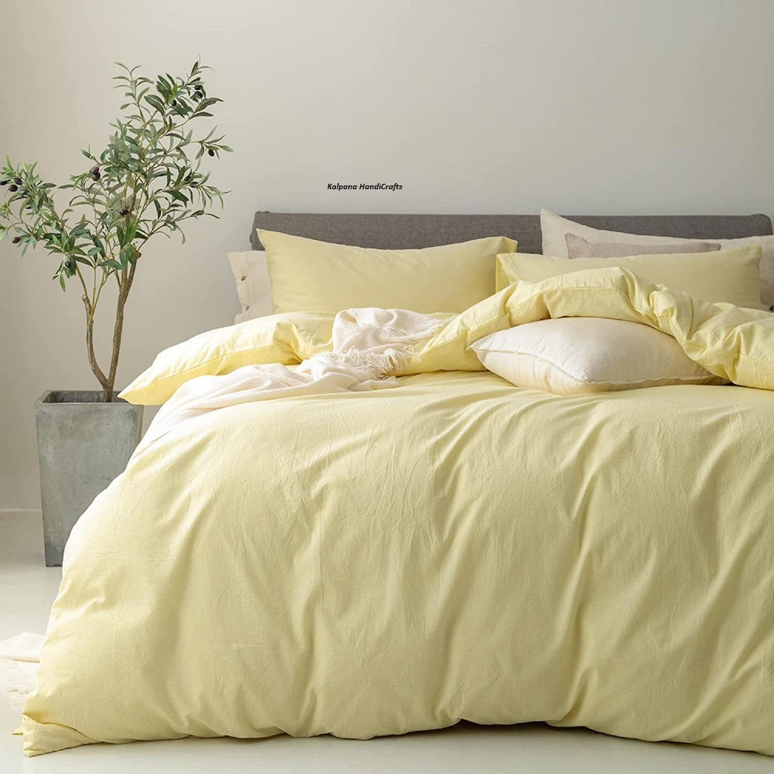 Yellow Pastel Bedding Set Custard Yellow Duvet Cover Queen - Etsy