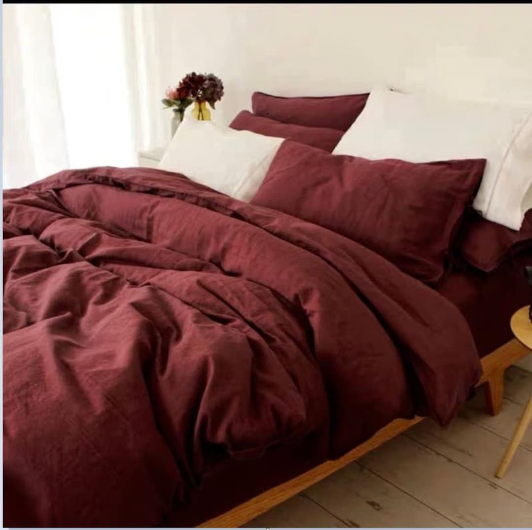 Linen Duvet Cover in Maroon. King, Queen, Twin, Full, Double, Single ...