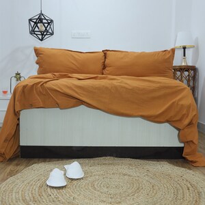 Linen Bedding Set in Terracotta Color / Linen Duvet Cover With 2 Pillow ...