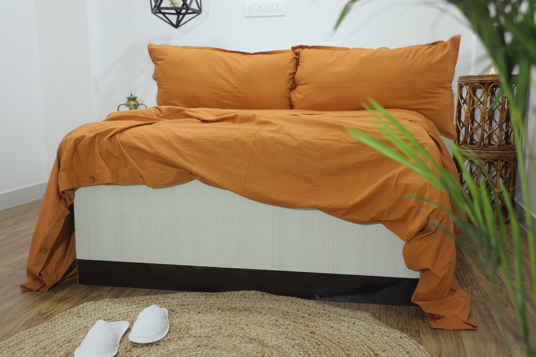 Linen Bedding Set in Terracotta Color / Linen Duvet Cover With 2 Pillow ...