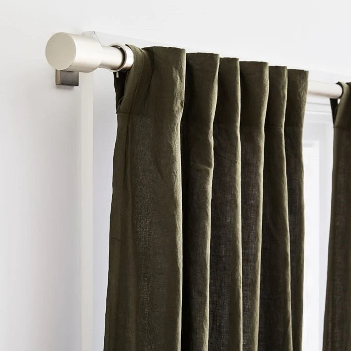 Olive Green Linen Curtain Linen Window Drapery Linen Curtain - Etsy