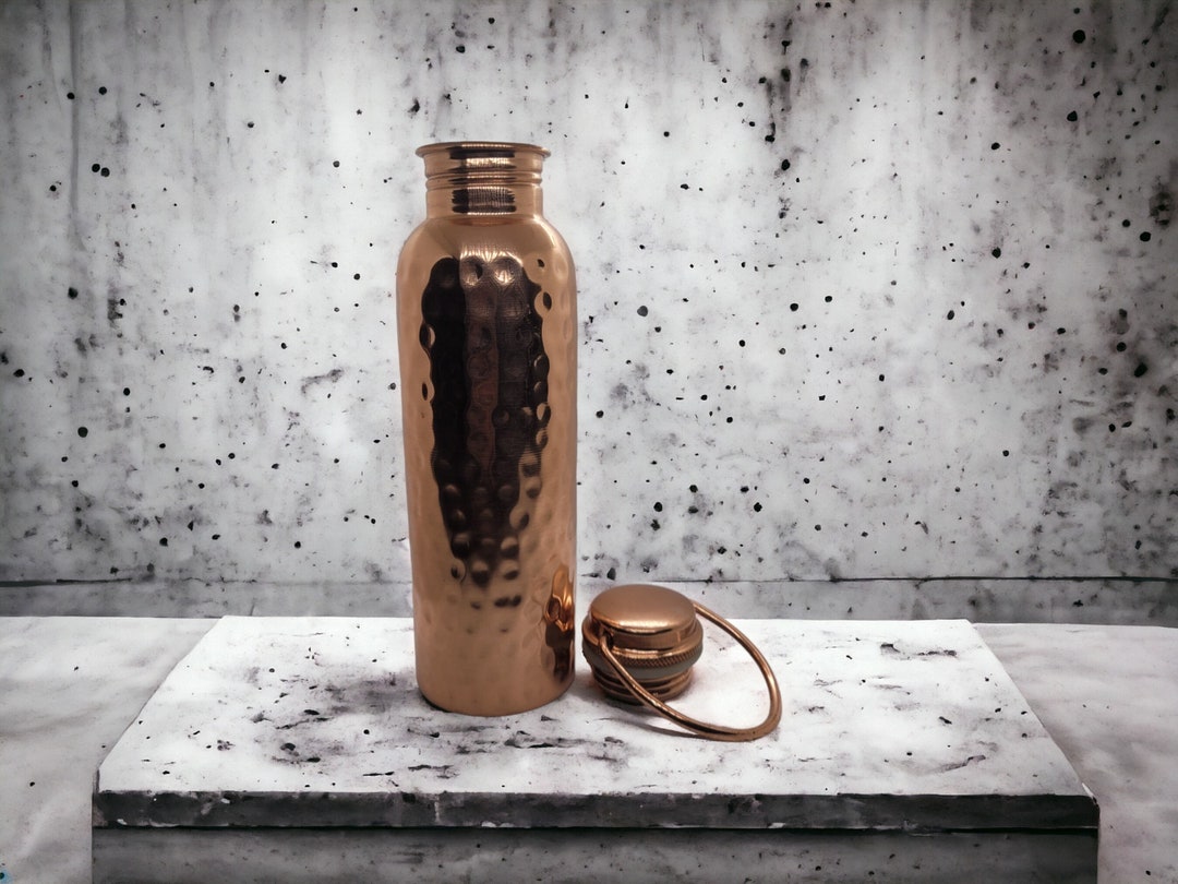 Small Size 100% Pure Copper Hammered Water Bottle With Handle for Yoga ...