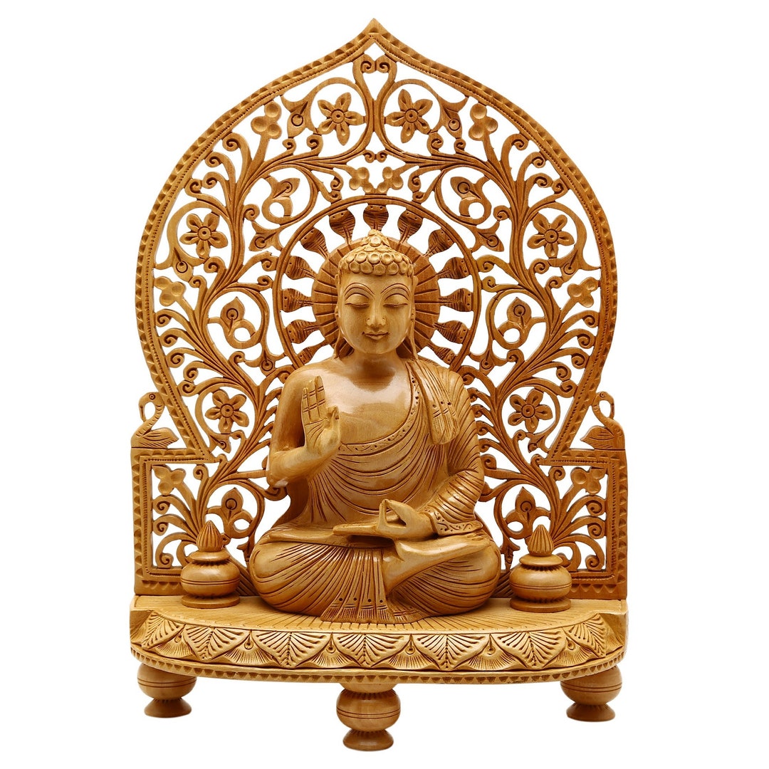 Hand Carved Wooden Buddha Statue: Protection Meditation Decor (8/10 ...